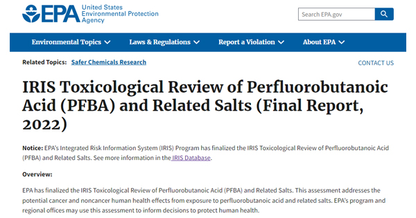 美國環保署發布全氟丁酸(Perfluorobutanoic acid, PFBA)的毒性報告 – 國家環境毒物研究中心